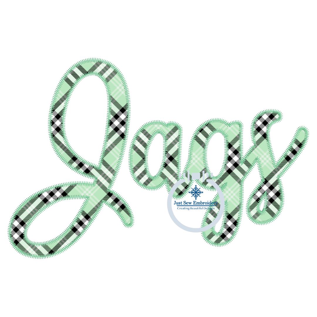 JAGS Script Applique Embroidery ZigZag Edge Five Sizes 5x7, 8x8, 6x10,