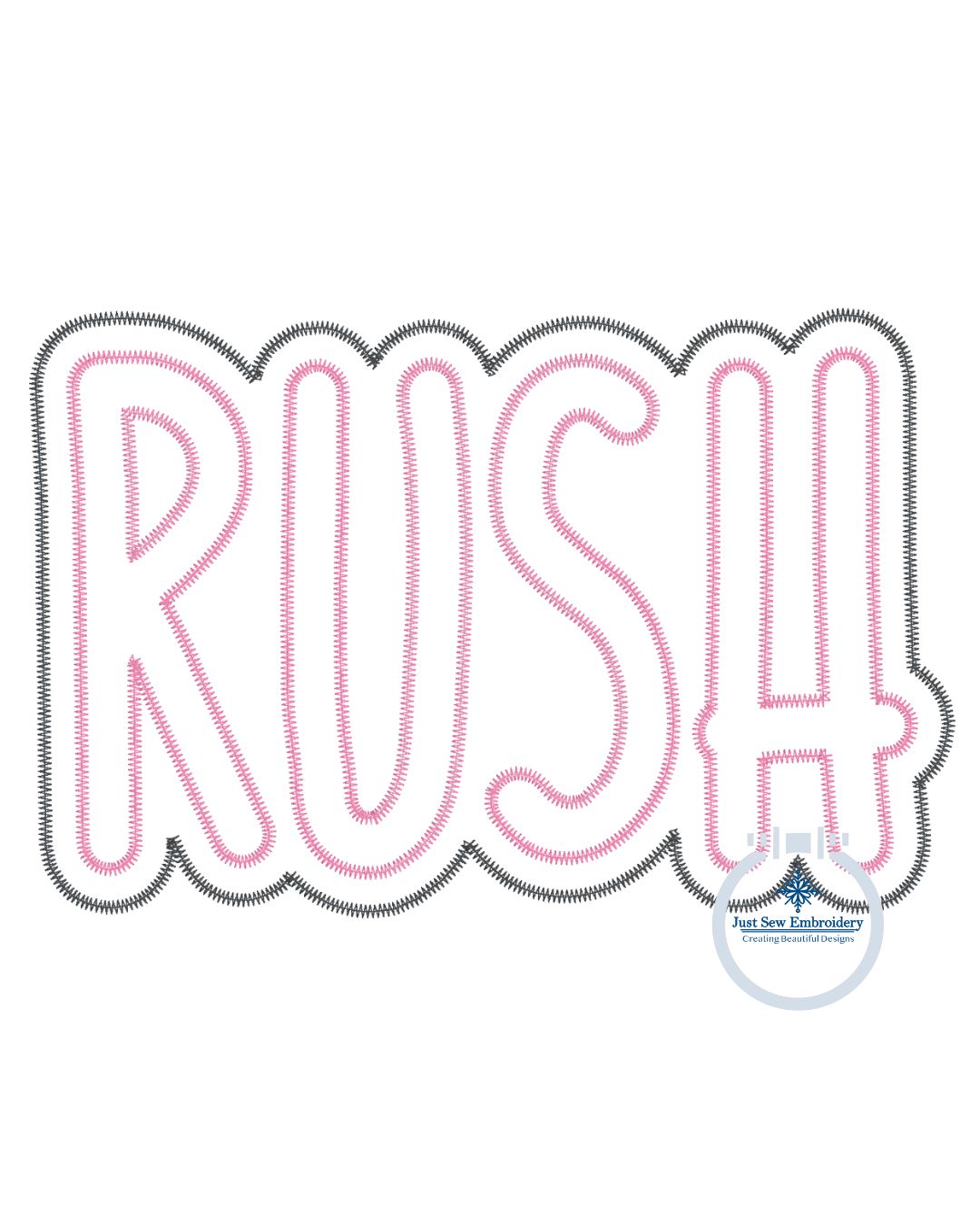 RUSH Applique Embroidery Design Zigzag Stitch Six Sizes 5x7, 8x8, 9x9,