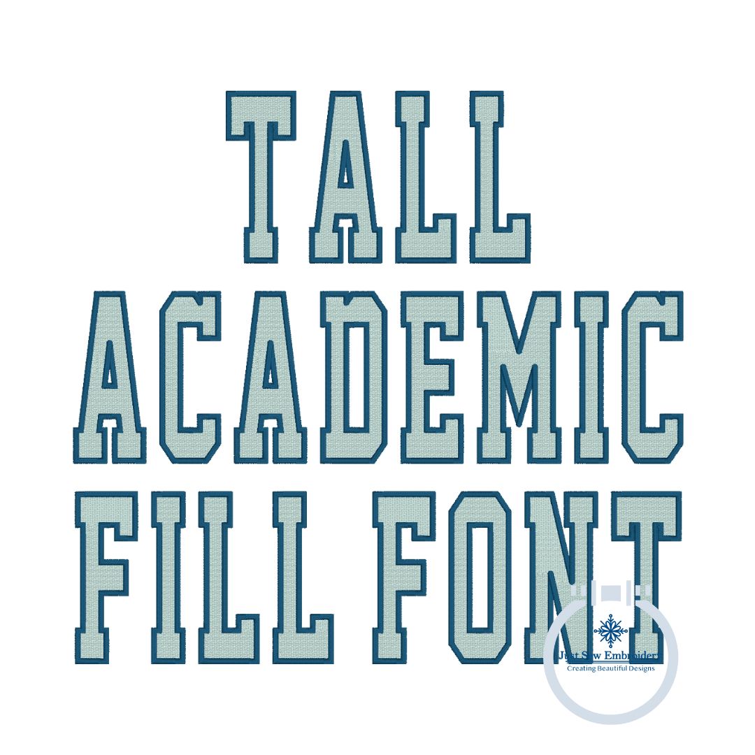 Tall Academic Fill Satin Applique Embroidery Font Five Sizes 4, 5, 6,